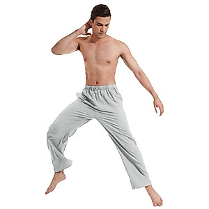 YuKaiChen Men's Linen Pants Yoga Sweatpants Beach Trousers Soft Casual Pants Light Grey Large