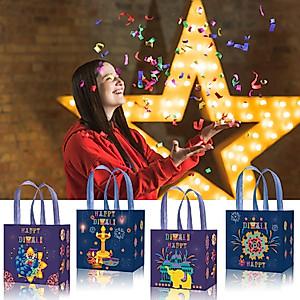 YVAINE 12 Pieces Happy Diwali Gift Bags Diwali Party Non-Woven Bags Festival of Lights Party Goodie Bags for Diwali Party Decoration Supplies