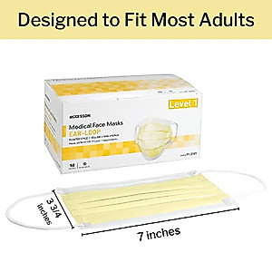 McKesson Medical Face Masks, Level 1 - Pleated with Ear Loops, Non-Sterile, Yellow - One Size Fits Most Adults, 7 in x 3.75 in, 50 Count, 1 Pack