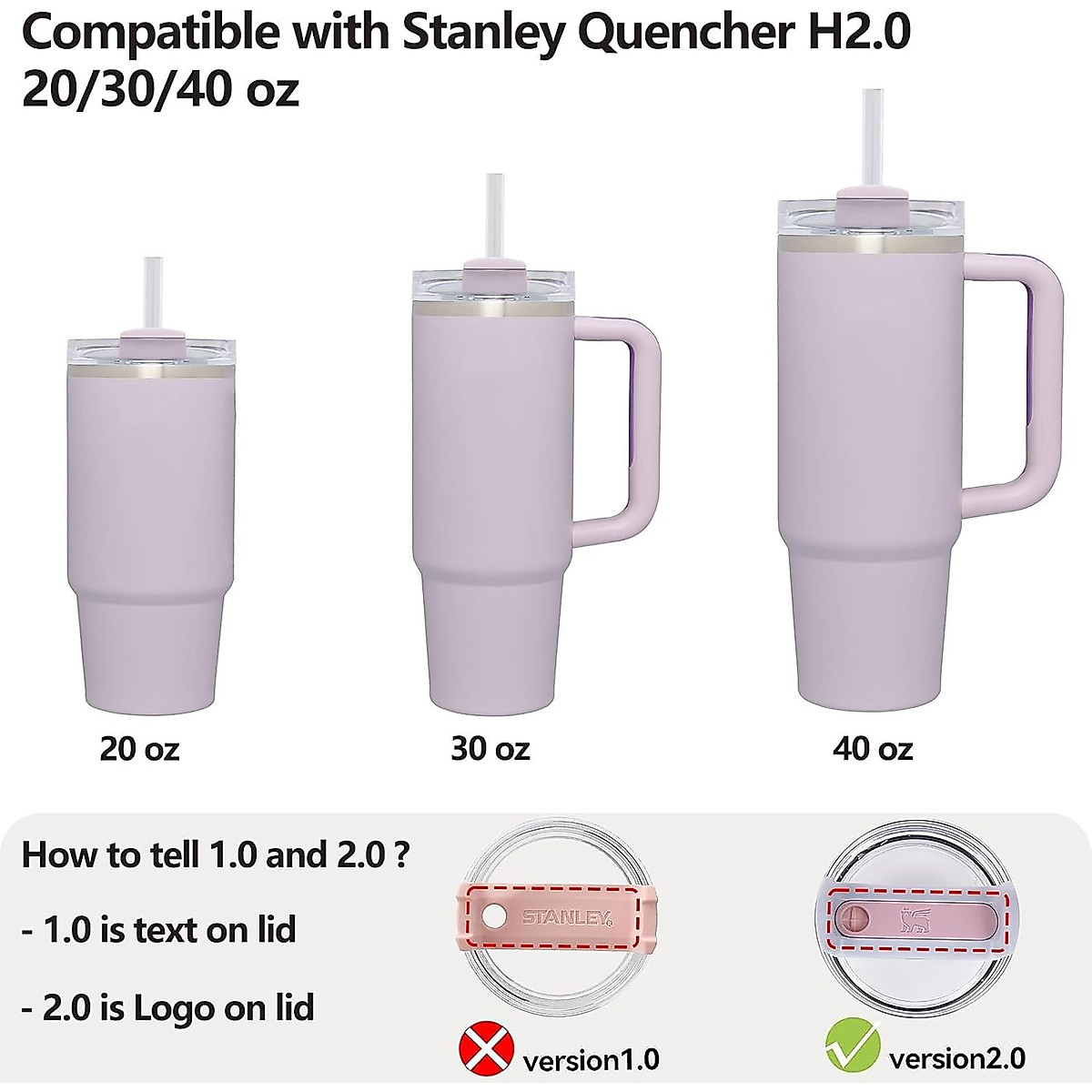 Silicone Spill Stopper Set Compatible with Stanley Cup 2.0 30oz & 40oz with Straw Cover (Set of 4, Orchid)