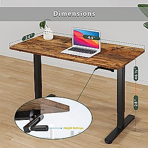 Our Modern Space Height Adjustable 44 Inches MANUAL Standing Desk - Ultra Durable Home Office Large Rectangular Computer or Laptop Sit Stand Workstation Table - 44 x 24 inches - RUSTIC