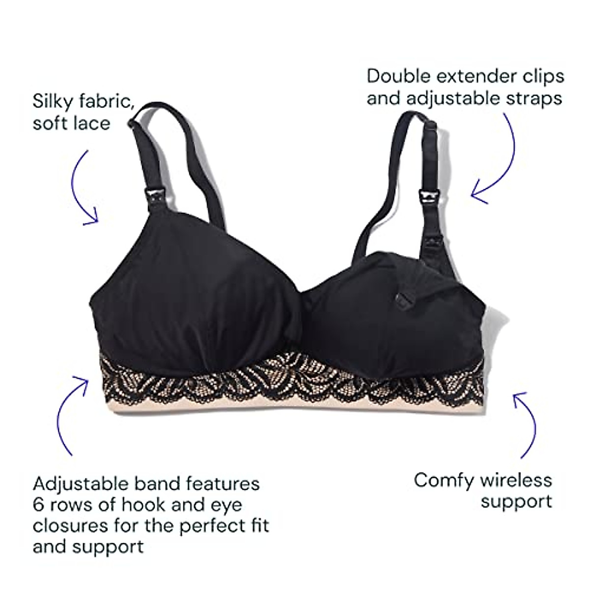 Willow Hands Free Pumping Bra Luxe Pumping and Nursing Bra with Double Extender Clips and Adjustable Straps | Black | Medium