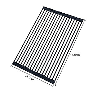 amo nenes Roll-up Dish Drying Rack, Over The Sink Kitchen Rolling Sink Rack, Multipurpose Dry Rack Dish Drainer, Stainless Steel Foldable Dish Drying Rack for Sink Counter(17.4" x 13.1")