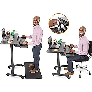 Stand Steady Cruizer Premier Rolling Electric Podium Desk - Height Adjustable, Mobile Standing Desk with Wheels, Keyboard Tray, Programmable Control, Compact Design for Office, School, Home (Black)