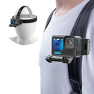 KDD Head & Backpack Strap Mount, 2 in 1 Adjustable Head Strap Mount, with 360° Rotation Camera Shoulder Mount Compatible with GoPro Hero 11/10/9/8/7/6/5, Fusion, Max, DJI OSMO and Most Action Cameras