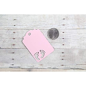 Personalized Baby Shower Thank You Tags with Baby Feet Cut Out, Set of 12 (Baby Pink)