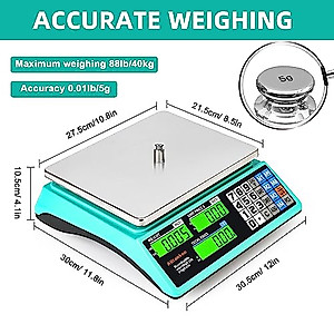 Price Computing Scale 88lb/40kg Commercial Food Scale for Produce Meat Weighing with with Price Calculator, Accurate Counting and Dual LCD Display for Farmers' Markets Retail Deli Meat Shops