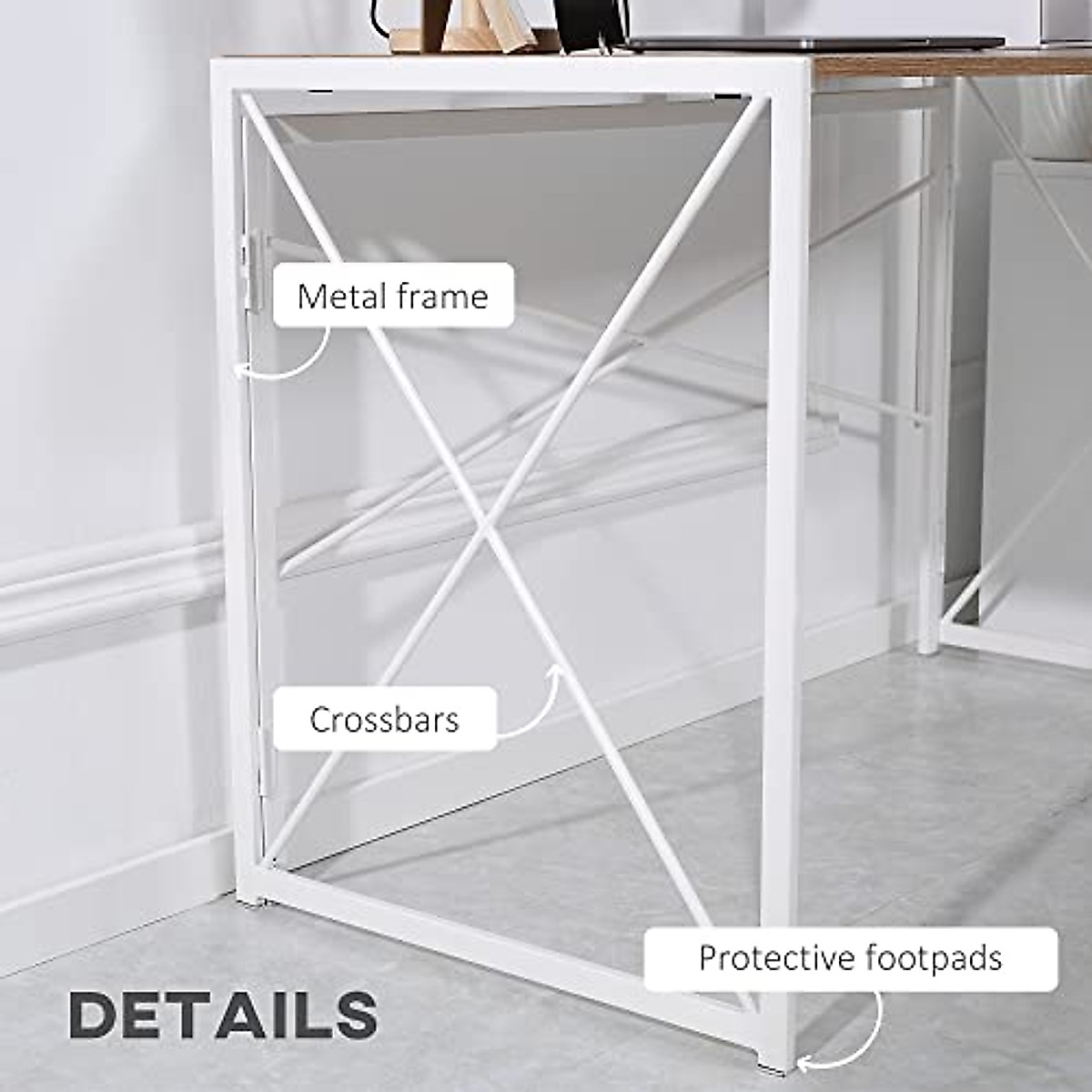 HOMCOM Folding Computer Desk, 47.25" Wide Home Office Writing Desk with Metal Frame, Natural