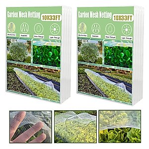 TLSTGO 2 Pack 10X33FT Garden Mesh Netting, Plant Netting for Birds and Animals Garden Netting for Raised Beds Ultra Fine Row Cover Mesh Netting for Vegetables Fruit Trees