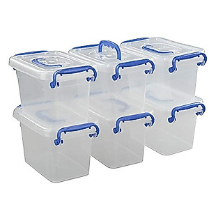 Morcte Mini Plastic Storage Bin, Clear Small Latch Box, 1.5 L, pack of 6