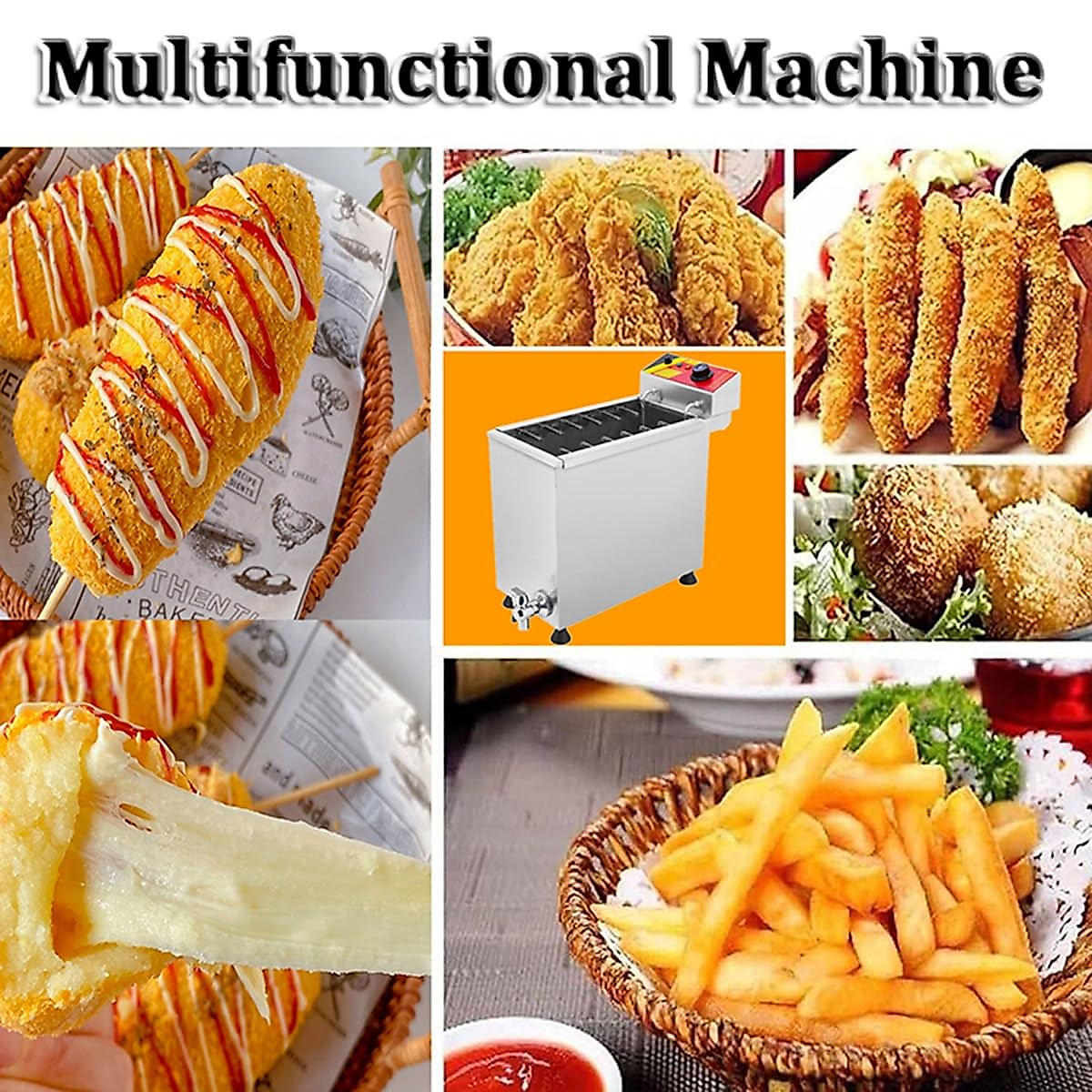 YXCUSAM Cheese Hot Dog Stick Machine Stainless Steel,Temperature Adjustable,Automatic Corn Dog Deep Fryer for Home Kitchen