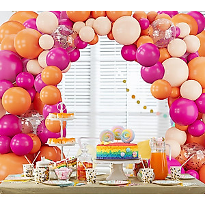 Orange Hot Pink Balloons Arch Garland Kit-148Pcs Orange Pink Balloon for Birthday Anniversary Baby Shower Engagement Wedding Retirement Party Decoration