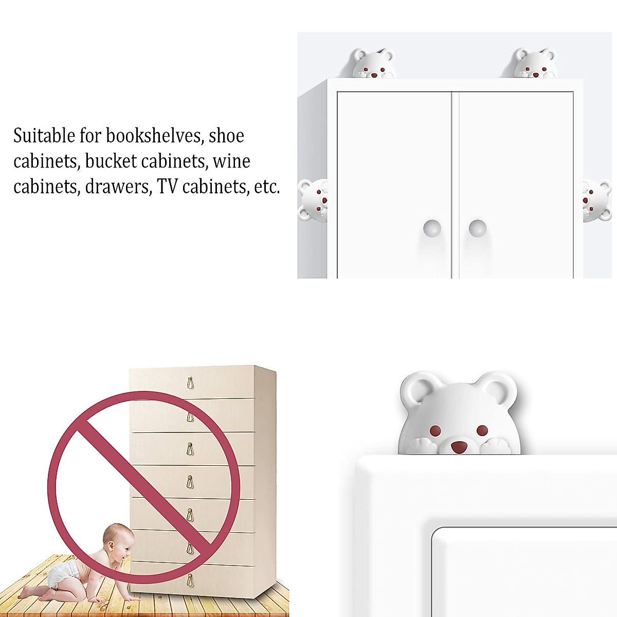 Child Safety Cabinet Locks, Cabinet Wall Anchors Protect Toddler and Pet from Falling Furniture, 2-Pack Baby Anti-Tip Furniture Anchor Straps, for Cabinets Drawers Fridge, Easy Installation（White）…