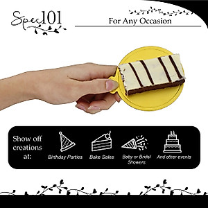 Spec101 Mini Round Cake Boards Bulk 100pk - 3.5 Inch Cake Drum Round Gold Cardboard Base Plates for Individual Serving