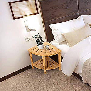 OasisCraft Corner Shower Bench Bamboo Shower Stool for Inside Shower Corner Shelf Shower Seat Bathroom Spa Stool with Shelf