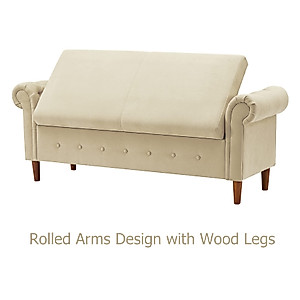 Aoowow Storage Bench for Bedroom End of Bed Rolled Armed PU Leather Ottoman Couch Long Bench Window Sitting Fireplace Toy Storage Bench, Brown