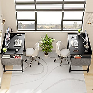 OLIXIS Computer Desk Writing Wood PC Table with Storage and Hooks for Bedroom, Home Office, 40 Inches, Black