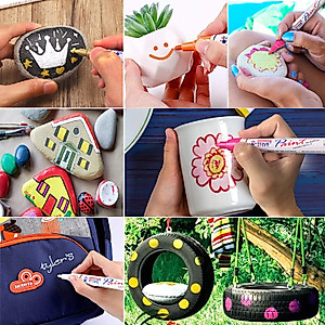 Paint Pens Paint Markers Never Fade Quick Dry and Permanent, 12 Color Oil-Based Waterproof Paint Marker Pen Set for Rock Painting, Ceramic, Wood, Fabric, Plastic, Canvas, Glass, Mugs, DIY - TF001