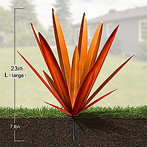 Homight Large Agave Sculpture Rustic Metal Agave Plant Outdoor Interior Decoration Outdoor Lawn Decoration Yard Wooden Posts Matching Garden Suitable for Patio… (Big, red)