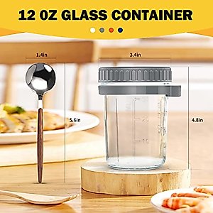 Bupto 4 Pack Overnight Oats Containers with Lids and Spoons, 16 oz Airtight Overnight Oats Jars with Measurement Marks Salad Jars for Cereal Milk Yogurt Vegetable Fruit On the Go Container (4 grey)