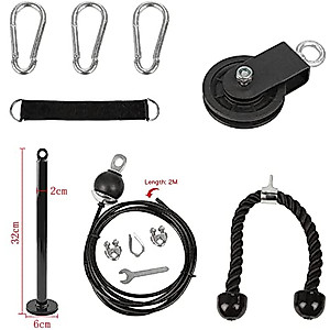 LFJ LAT Pull Down and Lift Weight Pulley System Cable Machine Pulley Attachment for Triceps Pull Down, Biceps Curl, Back, Forearm, Shoulder Home Gym Equipment (Set with Tricep Rope)