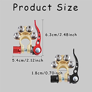 2PCS Car Battery Terminal Connector, Positive Negative Battery Cable Ends, Automotive Terminal Clamps Connectors, 4 Way Quick Release Disconnect Car Battery Terminal Compatible with Cars Vans Trucks