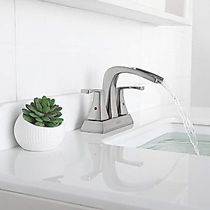 PARLOS 2 Handles Waterfall Bathroom Faucet with Pop-up Drain and Faucet Supply Lines, Brushed Nickel, Doris 14068