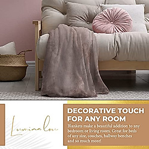 Lumina Lou Solid Faux Fur Throw Blanket- Bed & Sofa Faux Fur / Solid Mink Reversible Throw for Home Décor- Double-Sided, Ultra-Soft, Warm & Lightweight Throw Blanket, 50x60, Taupe