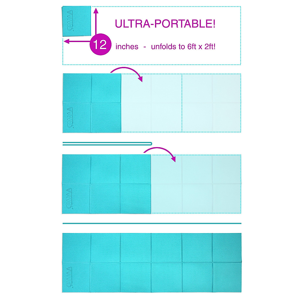 VViViD Foldable Thick Pvc Padded Square Tile 6 Feet x 2 Feet Workout And Yoga Mat Blue