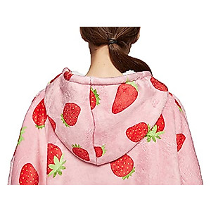 Hysunland Strawberry Wearable Blankets for Women Oversized Hoodie Sweatshirt with Kangaroo Pocket