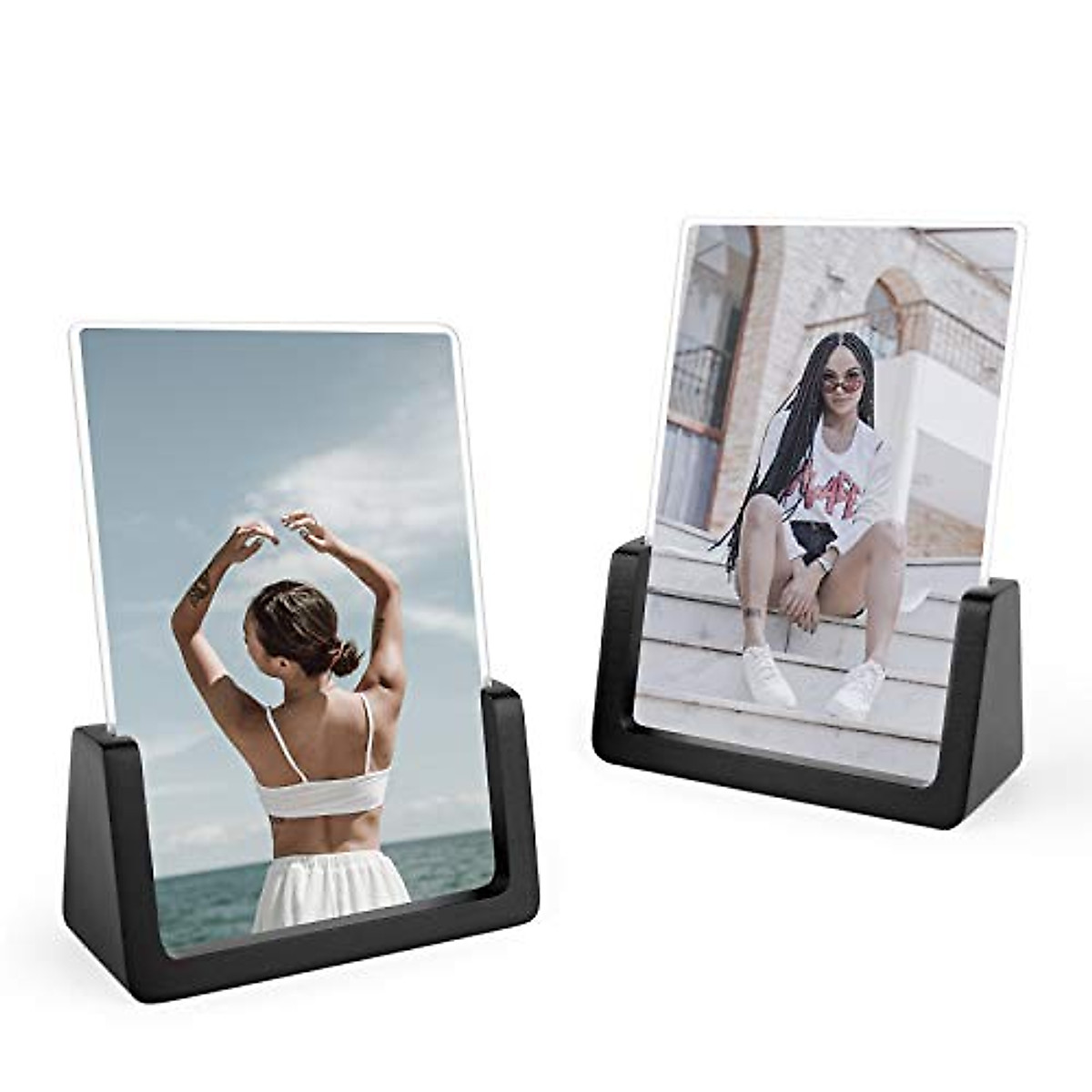 Waysse 4x6 Picture Frames,Wooden Picture Frame 2 Pack- Black Picture Photo Frame with High Difinition Acrylic Glass Covers Rustic Photo Frames for Wall or Tabletop Display (Vertical)