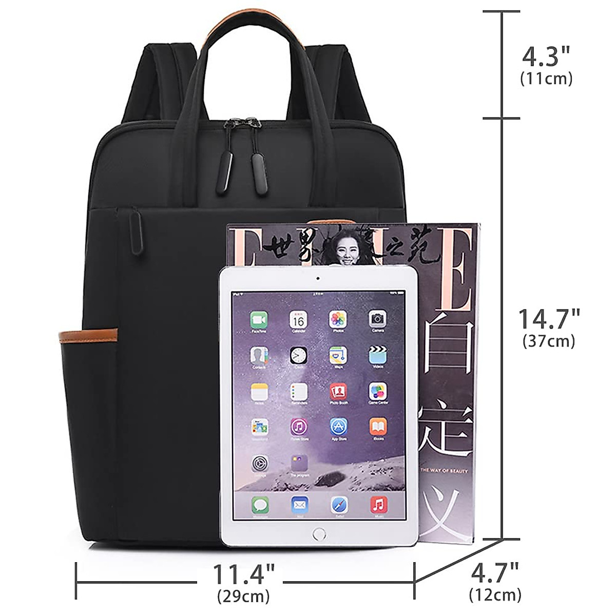 E-Tree Travel Laptop Backpack Women, 15.6 Inch, Slim Lightweigh Casual Computer Daypack Work College School Bag Bookbag Girls Purse (Black)