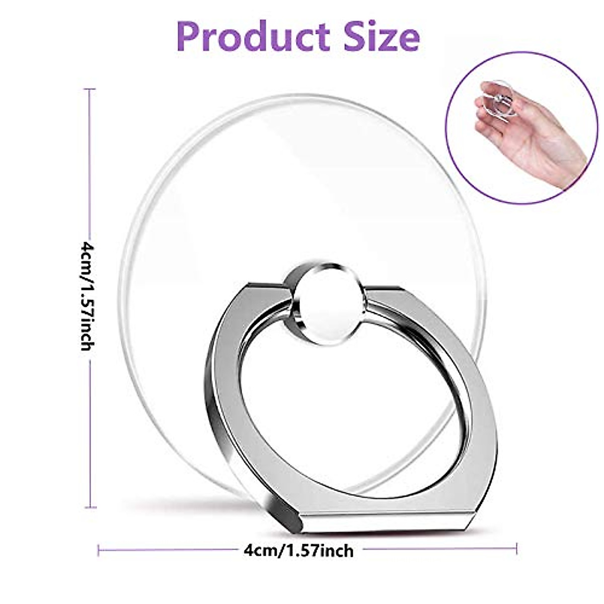 Phone Ring Transparent Cell Phone Ring Holder,360°Rotation Finger Ring Stand, Clear Cell Phone Kickstand Compatible with Most of Phones,Tablet and Case (1)