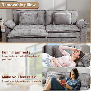 OQQOEE Sectional Sofa Cloud Sofa Couch with Ottoman,Modern Chenille Sofa Sleeper,Comfy Deep Seat Loveseat Sofa with Pillows for Living Room, Apartment (Chenille Grey, 2-Seater)