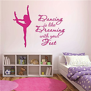Girl Room Ballet Dancer Wall Decal Dancing is Like Dreaming with Your Feet Dance Wall Sticker Living Room Dance Room Mural Bedroom Wall Art Decor TM-79 (Blush Pink)