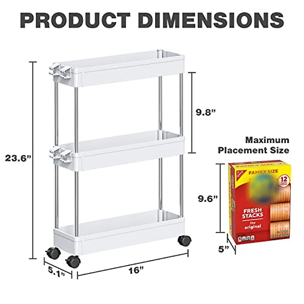 NOTHEIA Slim Storage Cart 3-Tier, Bathroom Organization Slide Out Cart, Laundry Organization and Storage Utility Cart, Snack Cart with Wheels Thin Space Solutions, White