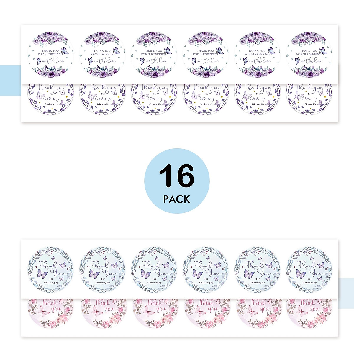 96pcs Purple Butterfly Round Stickers, Thank You for Fluttering by Stickers, Butterfly Birthday Stickers, Butterfly Thank You Stickers for Floral Themed Bridal Shower Party Favors
