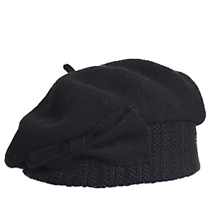 VECRY Lady French Beret 100% Wool Beret Floral Dress Beanie Winter Hat (Bow-Black)
