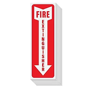 Fire Extinguisher Sign Stickers 12 Pack, 4" x 12" | Arrow Down Safety Decal Sticker Signs in Durable Self Adhesive Weatherproof Vinyl for use in Home, Office, Boat