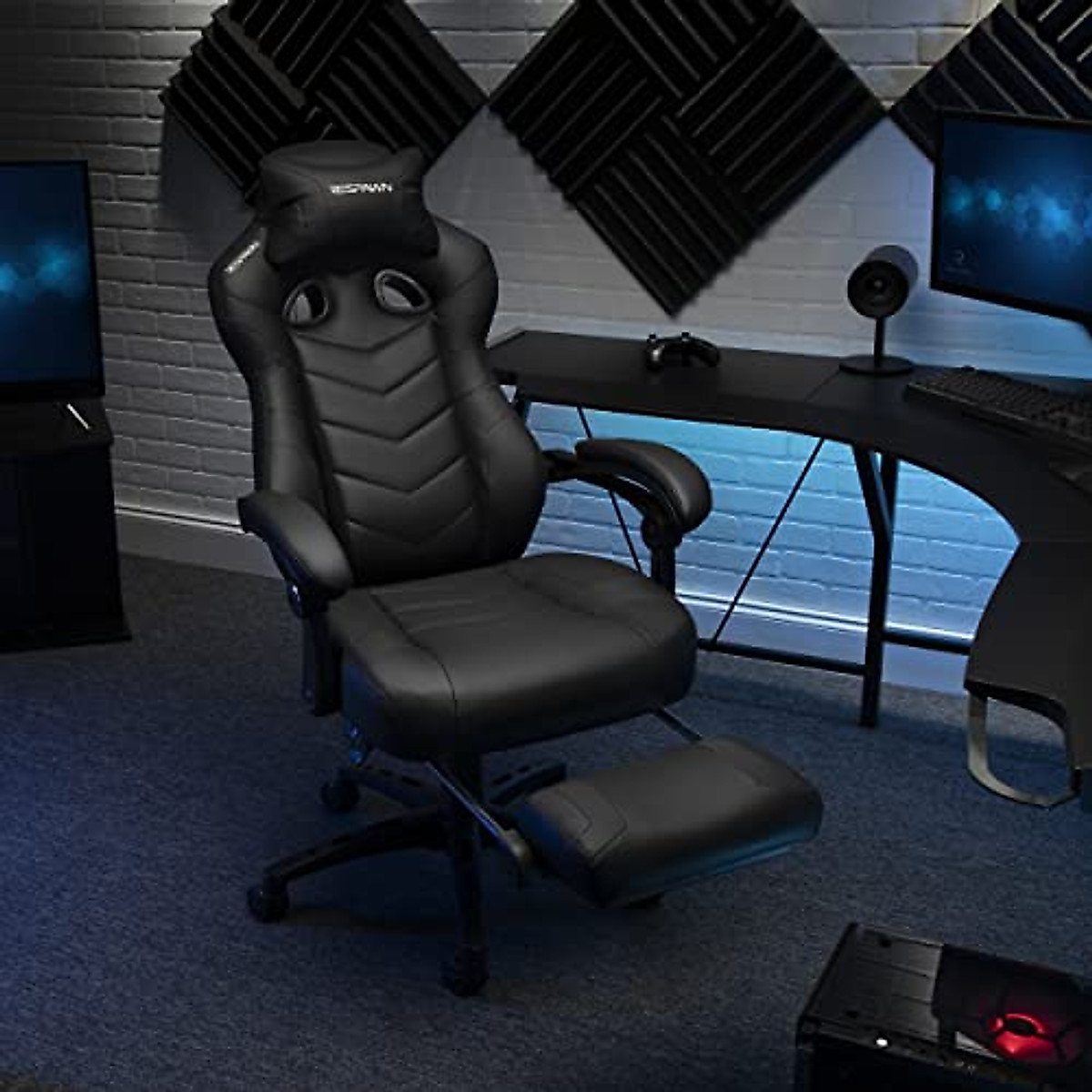 RESPAWN 110 Pro Gaming Chair - Gaming Chair with Footrest, Reclining Gaming Chair, Video Gaming Computer Desk Chair, Adjustable Desk Chair, Gaming Chairs For Adults With Headrest Pillow - Black