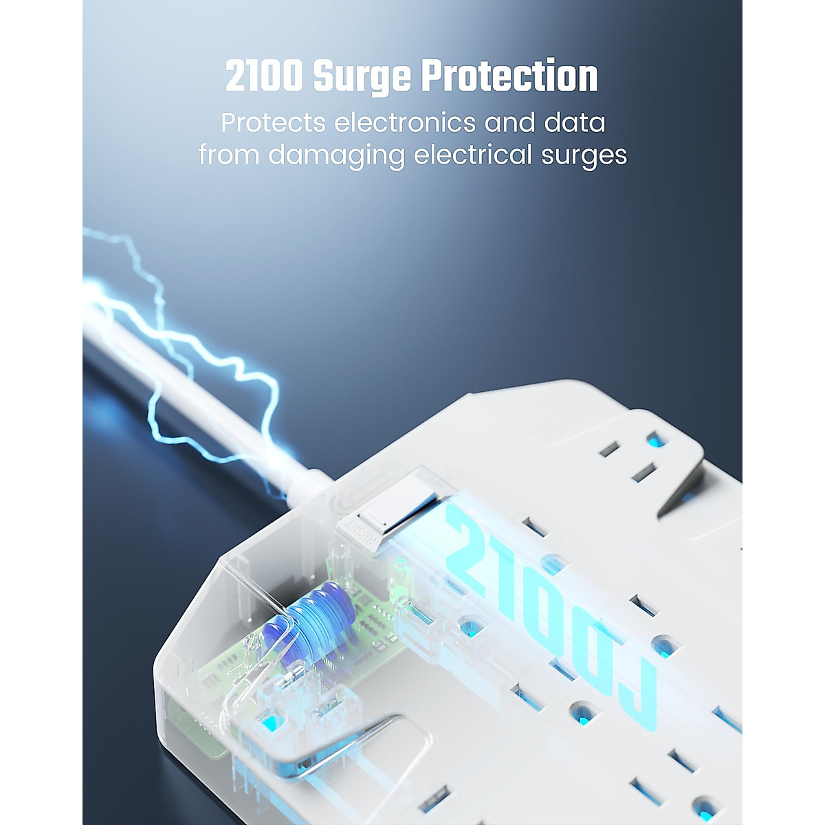Power Strip, SUPERDANNY Surge Protector with 22 Outlets, 2 USB-C and 4 USB-A, 2100J, 6.5Ft Flat Plug Heavy Duty Extension Cord (1875W/15A), Wall Mountable for Home, Office, Dorm, Gaming Room, White