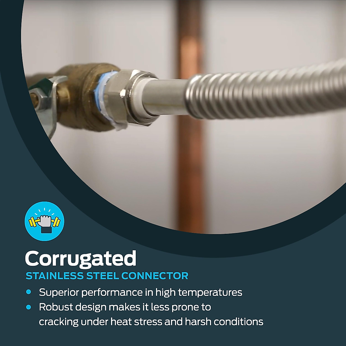 Eastman 24 Inch WaterFlex Water Heater Connector, 3/4 Inch FIP x 1 Inch FIP, Stainless Steel Corrugated Water Heater Supply Line, 437524