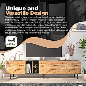 TV Stands for Living Room - 76” MDF Naturakl Wood TV Stand for Bedroom - Multipurpose Entertainment Center with Storage - TV & Media Furniture for 80’’ TV with 3 Doors - Organize, Elevate, Enjoy!