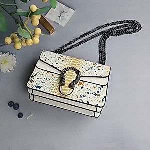 GLOD JORLEE Trendy Chain Crossbody Bags for Women - Luxury Snake-Printed Leather Shoulder Satchel Bag Evening Clutch Purse Handbags (white)