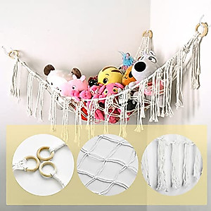 Stuffed Animal Hammock, DOUBLE-N Macrame Toy Hammock Toy Storage Hammock Plush Corner Net Tassels Boho Hammock Organizer Display Net for Nursery Bedroom Kids Room, Christmas Gift