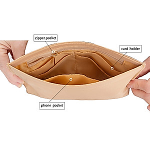 ALUCKY Purse Organizer Insert, Premium Nylon Bag organizer with zipper, Bag in bag Liner Shaper Compatible for L-V Pochette Accessory khaki