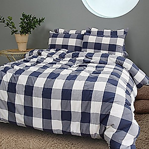 Merryfeel Cotton Duvet Covet Set,100% Cotton Yarn Dyed Buffalo Check Duvet Cover Set, Gingham Plaid Bedding Set- Full/Queen Navy