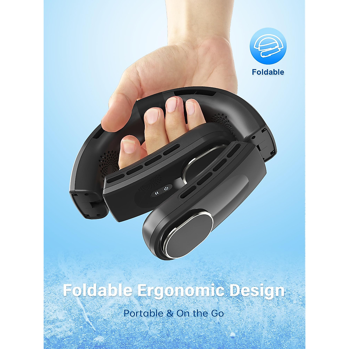 aimdty ChillGo Bladeless Neck Fan - 5200mAh Personal Portable Fan - Neck Air Conditioner - Cooling Wearable Fan Rechargeable - MAX 12Hrs, 4 Motors, Foldable - Great Gifts for Men Women - Black