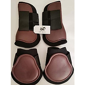 Horse Tendon & Fetlock Boots Jumping Leg Protection Boots Light Weight Support Open Front Brushing Medicine (Maroon (Set of 4))