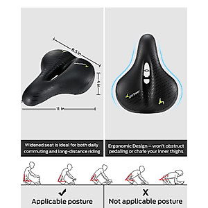 Sportneer Comfort Spin Bike Seat: Bicycle Seat Cushion for Men Women, Memory Foam Padded Bike Seat Cushion, Waterproof Shock-Proof Bike Saddles, Perfect for Peloton Bikes Indoor Outdoor Cycling